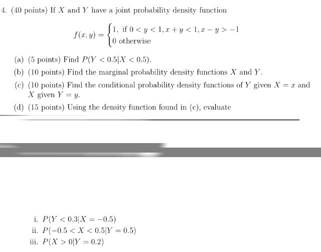 Solved (40 points) If X and Y have a joint probability | Chegg.com