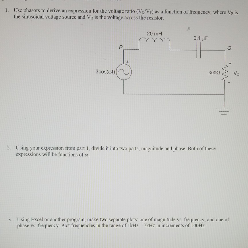 Solved 1. Use phasors to derive an expression for the | Chegg.com