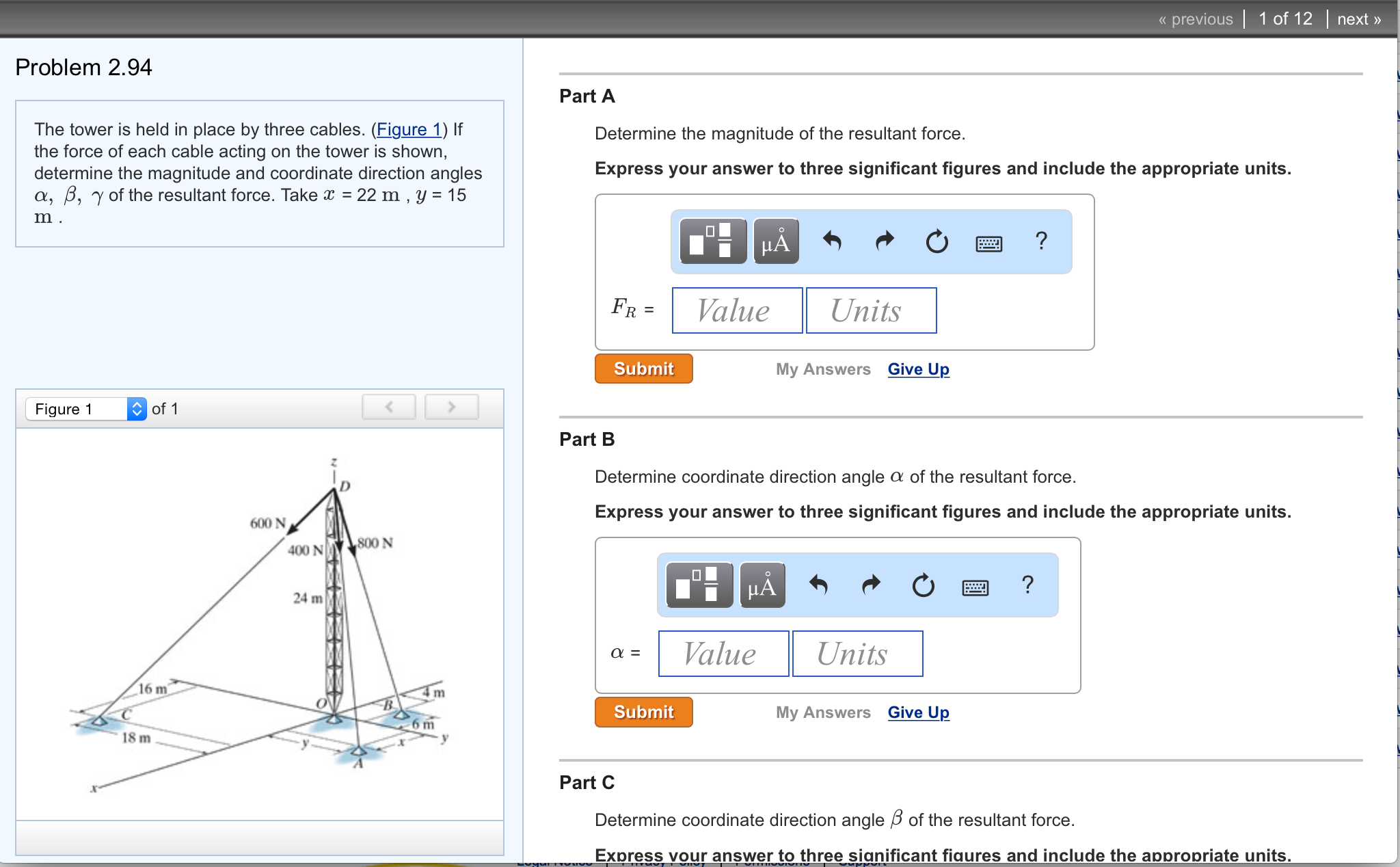 Solved The tower is held in place by three cables. (Figure | Chegg.com