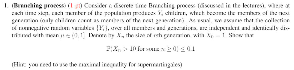 Consider a discrete-time Branching process (discussed | Chegg.com