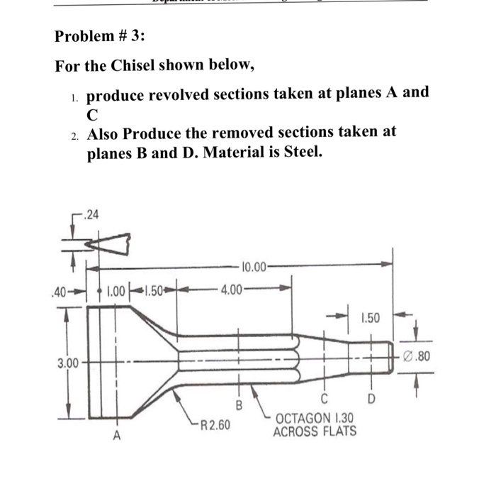 For the Chisel shown below, produce revolved sections | Chegg.com
