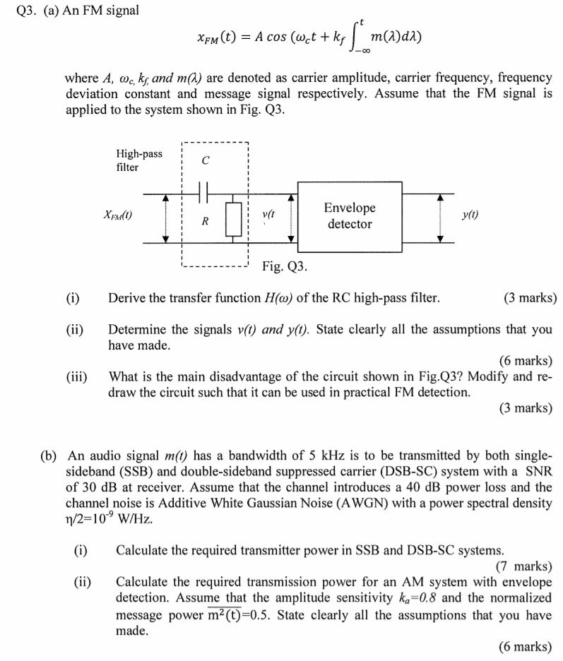 An FM signal x_FM(t) = A cos (omega_c t + k_f | Chegg.com