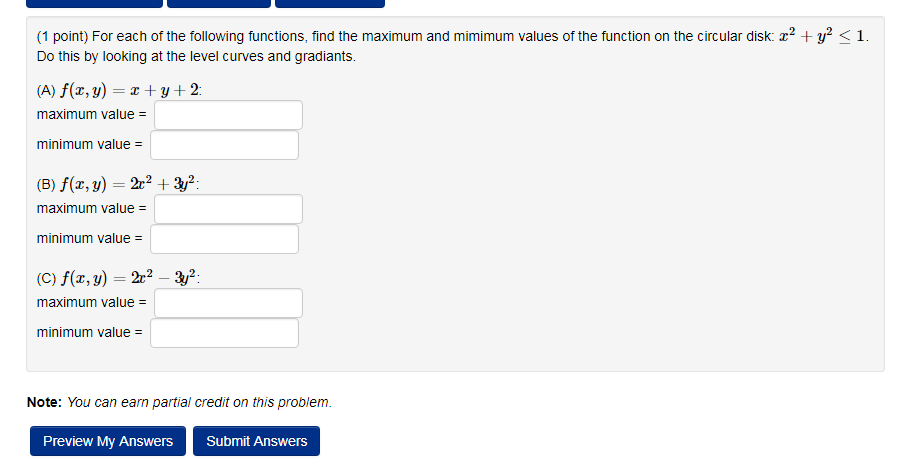 Solved (1 point) For each of the following functions, find | Chegg.com