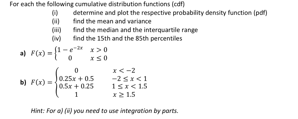 Solved For each the following cumulative distribution | Chegg.com