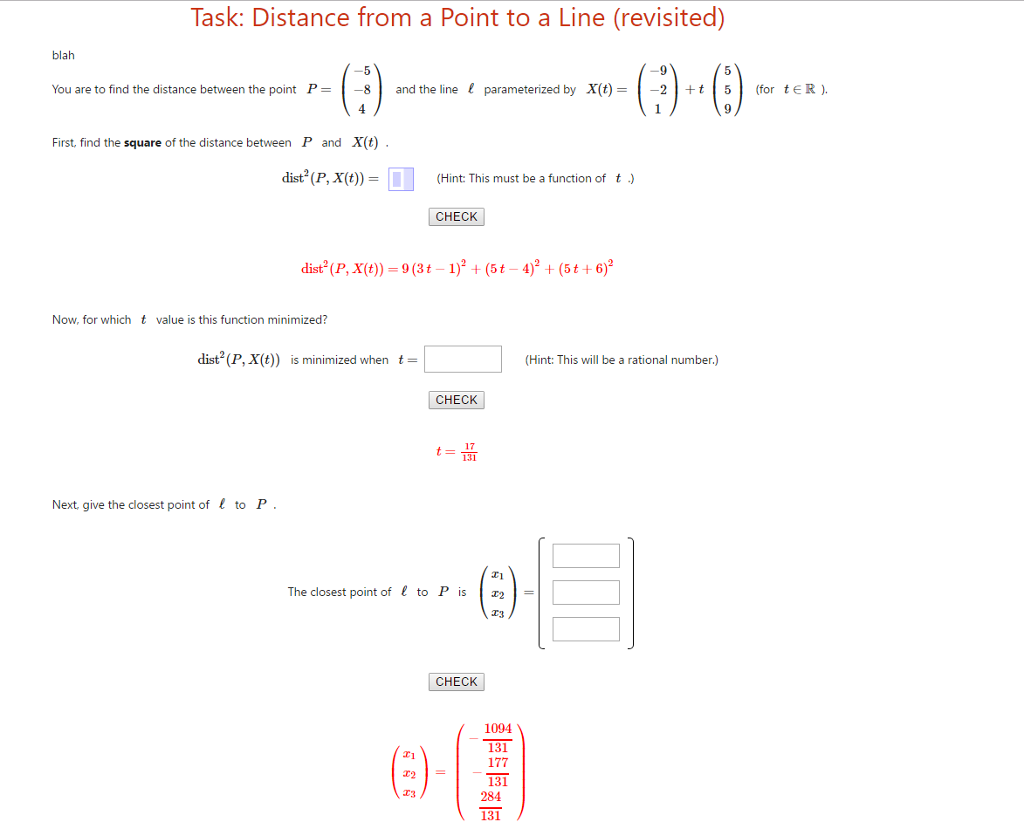 Solved Task: Distance from a Point to a Line (revisited) | Chegg.com