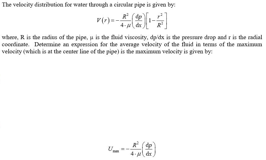 Solved The velocity distribution for water through a | Chegg.com