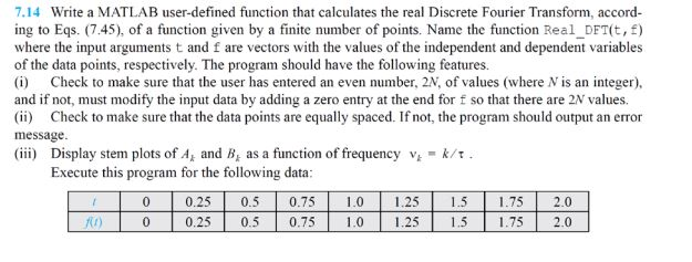 7.14 Write a MATLAB user-defined function that | Chegg.com