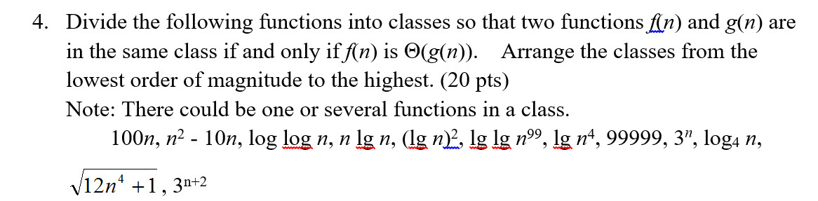 Solved Divide the following functions into classes so that | Chegg.com