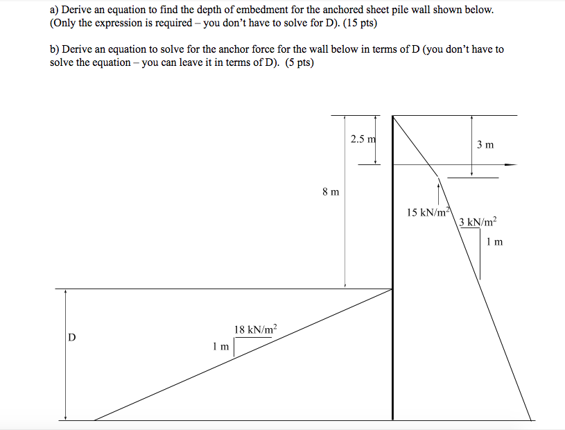 Solved a) Derive an equation to find the depth of embedment | Chegg.com