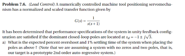 Solved Problem 7.6. Lead Control) A numerically controlled | Chegg.com