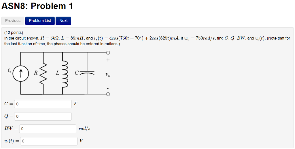 Solved ASN8: Problem 1 Previous Problem List Next (12 | Chegg.com