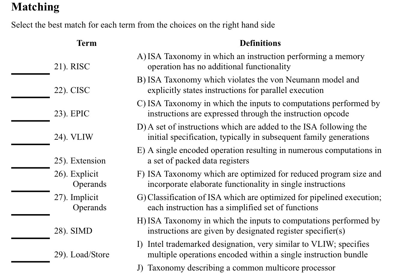 Matching Select the best match for each term from the | Chegg.com