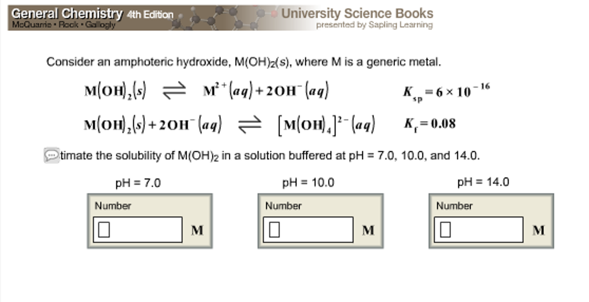 Solved Consider an amphoteric hydroxide, M(OH)_2 (s), where | Chegg.com