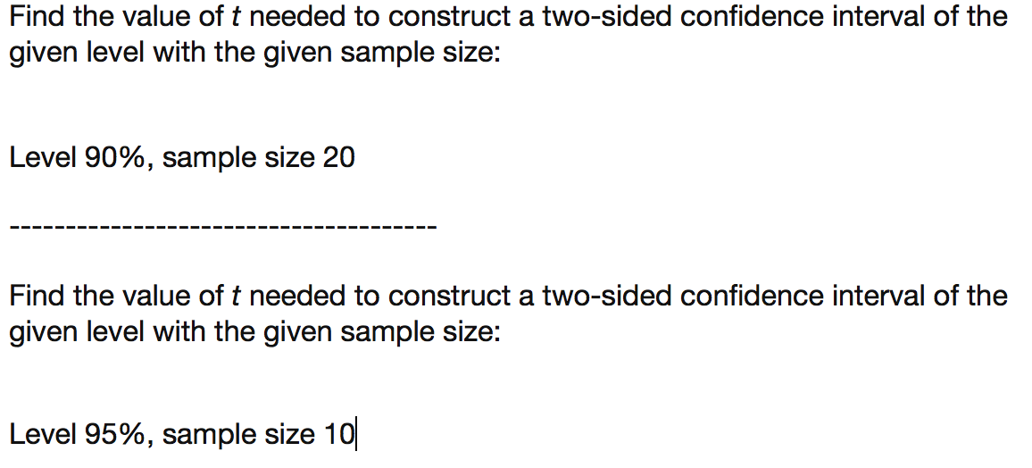 Solved Find the value of t needed to construct a two-sided | Chegg.com