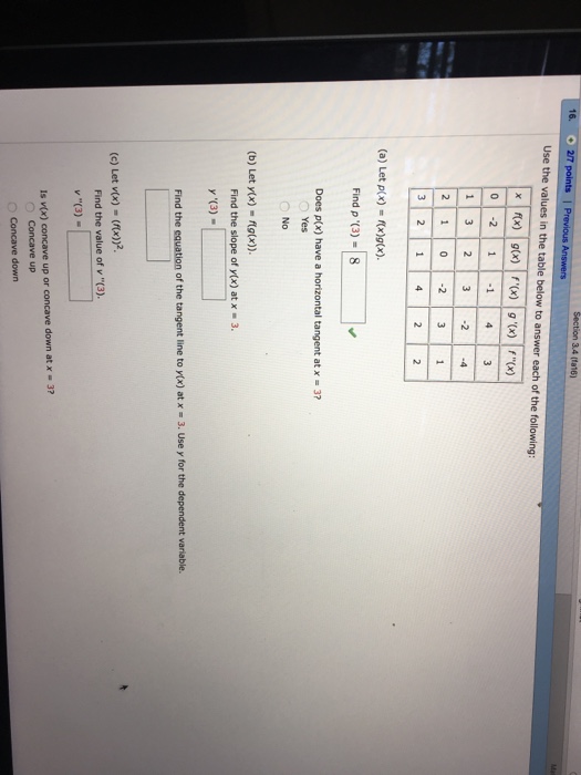 Solved 16. O 2/7 points | 3.4 (ta16) Use the values in the | Chegg.com