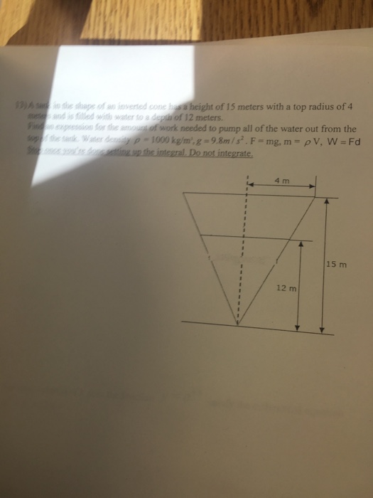 Solved A tank in the shape of an inverted cone has a height | Chegg.com