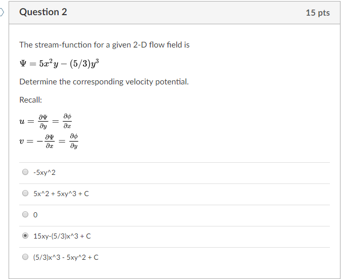 Solved 15 pts Question 2 The stream-function for a given 2-D | Chegg.com