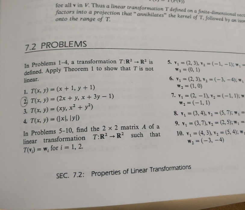 Solved for all v in V. Thus a linear transformation T | Chegg.com