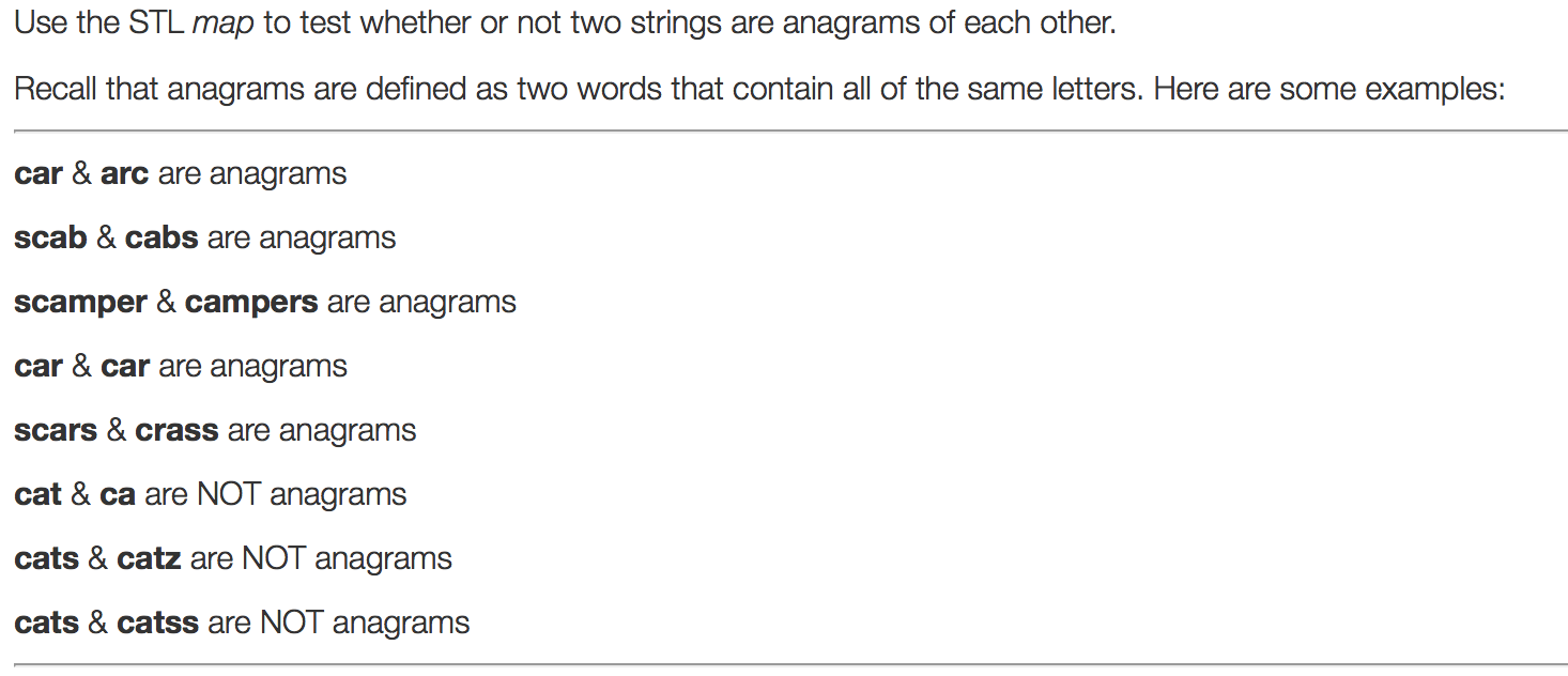 Solved C++ Checking For Anagrams using a MAP. I am unsure | Chegg.com