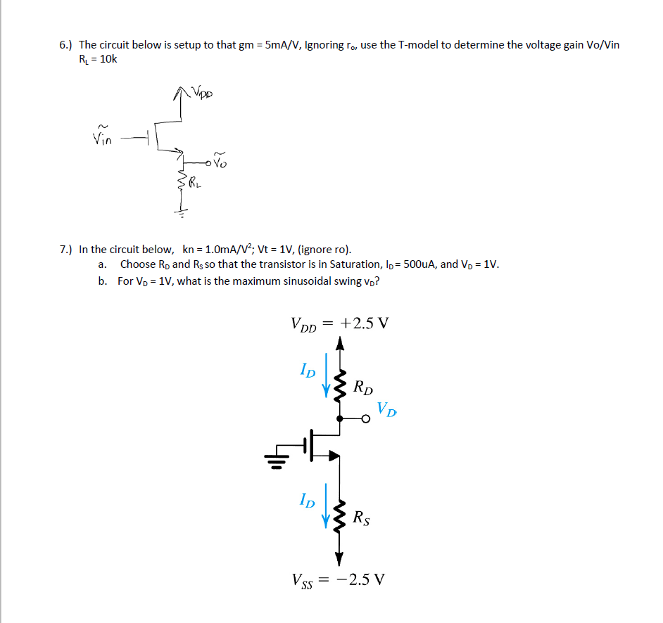 Solved The circuit below is setup to that gm = 5mA/V, | Chegg.com