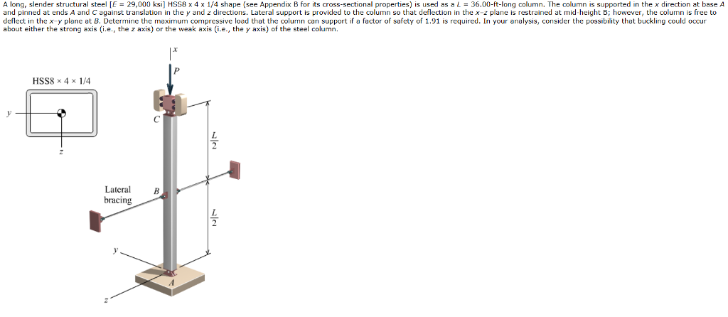 Solved A long, slender structural steel [E 29,000 ksi] HSS8 | Chegg.com