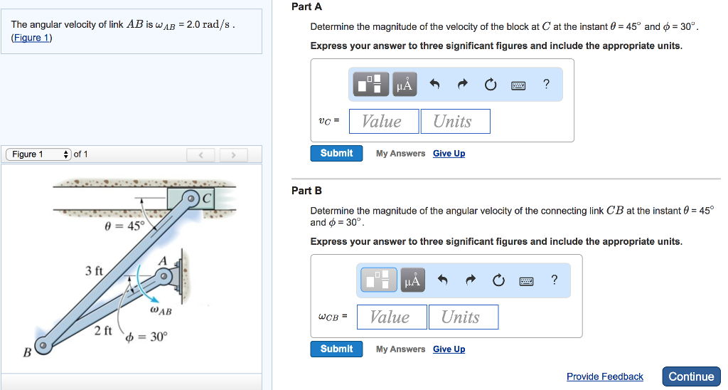 Solved Part A The angular velocity of link AB is WAB 2.0 | Chegg.com