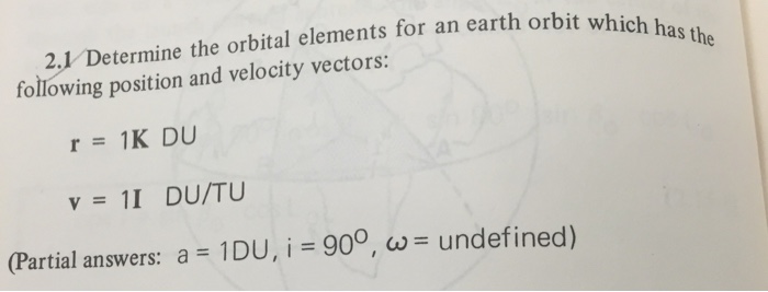 Solved Determine the orbital elements for an earth orbit | Chegg.com