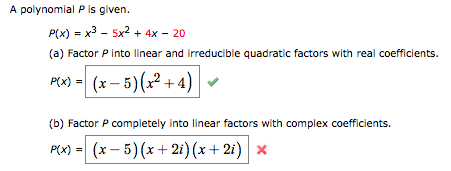 Solved A polynomial P is given. P(x) =x3-5x2 + 4x-20 (a) | Chegg.com