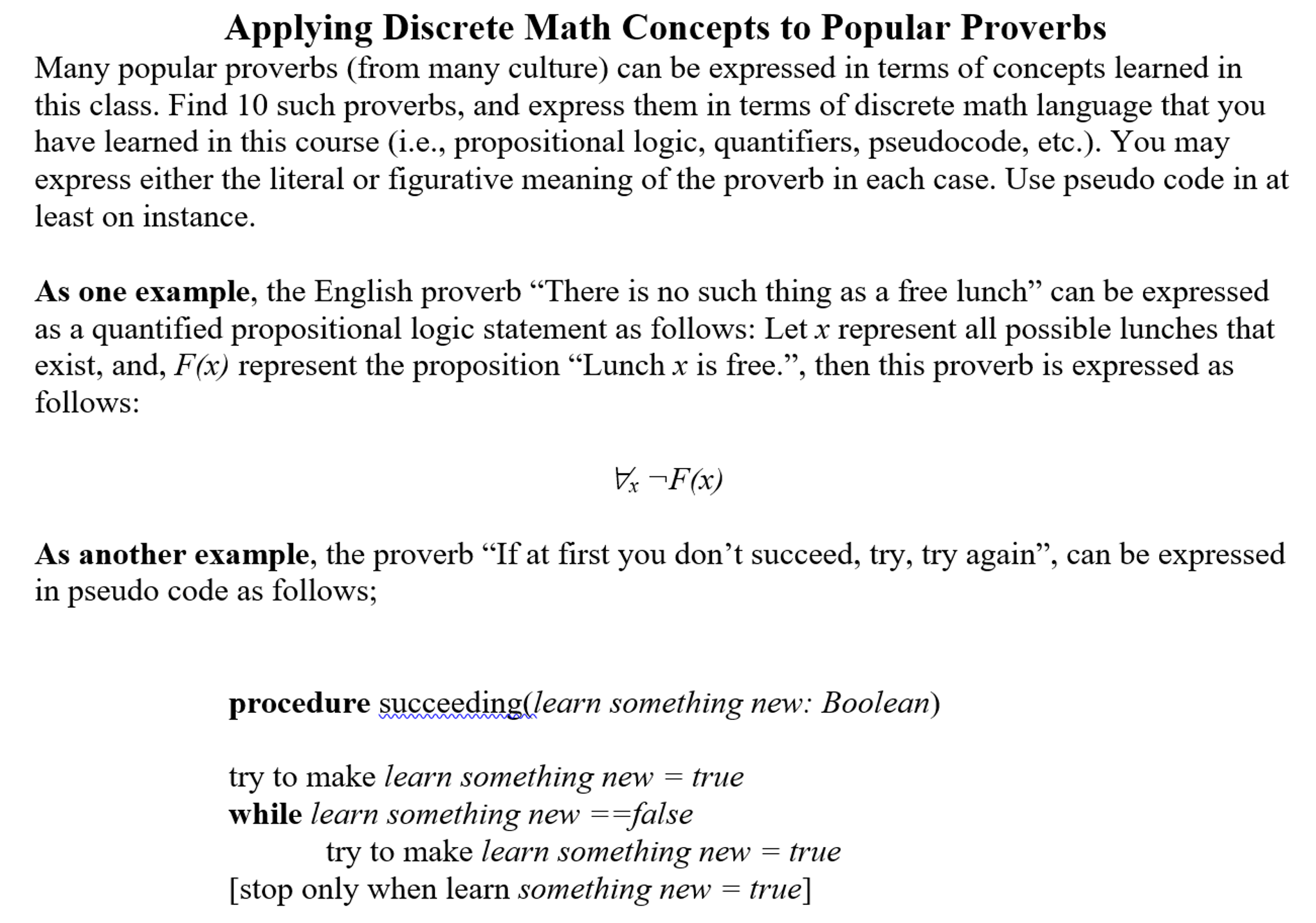 Solved Applying Discrete Math Concepts to Popular Proverbs | Chegg.com