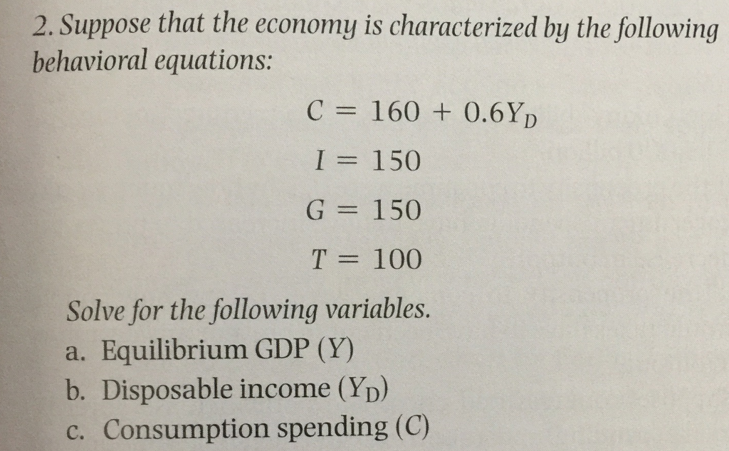 Solved 2. Suppose that the economy is characterized by the | Chegg.com