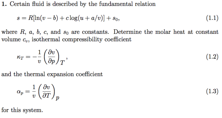 Solved 1. Certain fluid is described by the fundamental | Chegg.com