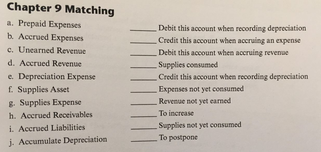 Solved Chapter 9 Matching a. Prepaid Expenses b. Accrued | Chegg.com