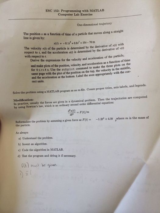 ESC 152: Programming with MATLAB Computer Lab | Chegg.com