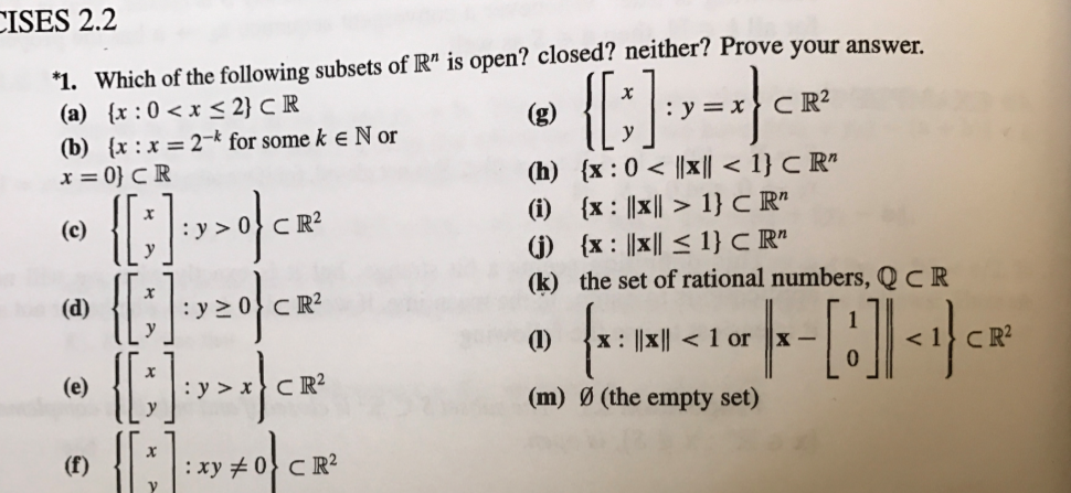 Solved Which of the following subsets of R^n is open? | Chegg.com