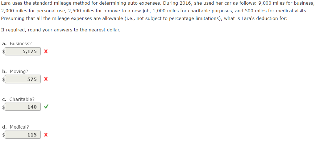 Solved Lara uses the standard mileage method for determining | Chegg.com