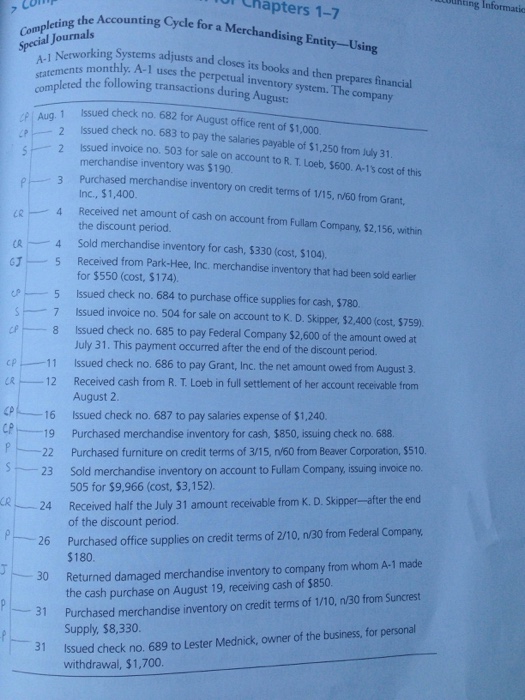 Journalize the August transactions in a series of | Chegg.com