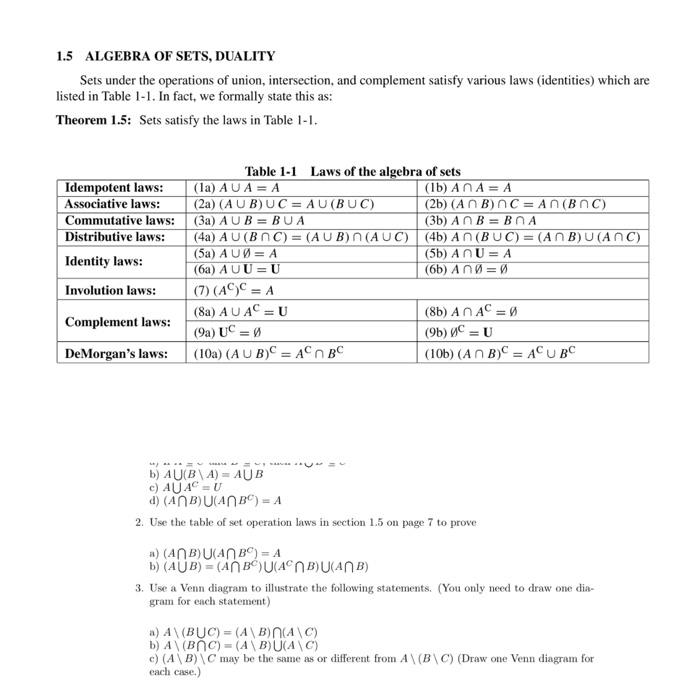 Solved Please help with 2b using the provided table of set | Chegg.com