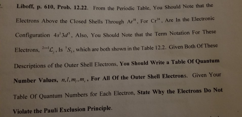 . Liboff, p. 610, Prob. 12.22. From the Periodic | Chegg.com