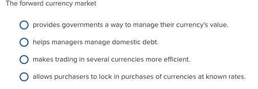 Solved The forward currency market O provides governments a | Chegg.com