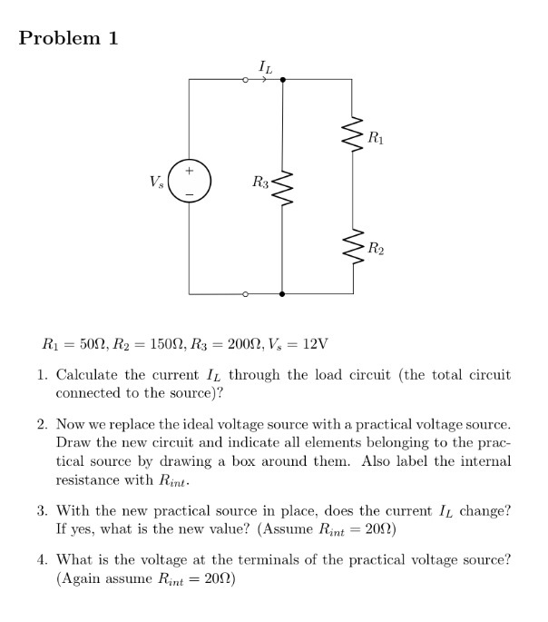 Solved R1 = 50 Ohm, R2 = 150 Ohm, R3 = 200 Ohm, Vs = 12V | Chegg.com