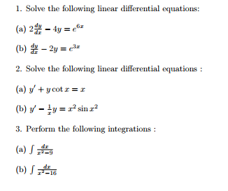 Solved 1. Solve the following linear differential equations | Chegg.com
