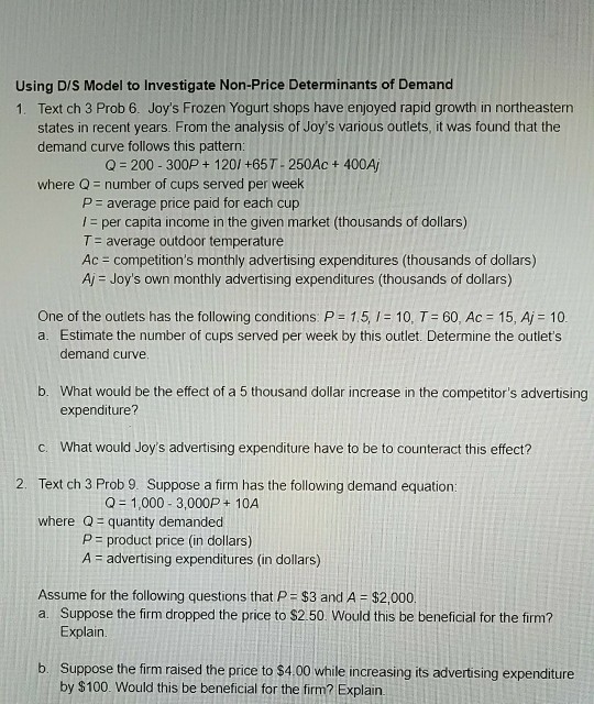 Solved Using D/S Model to Investigate Non-Price Determinants | Chegg.com