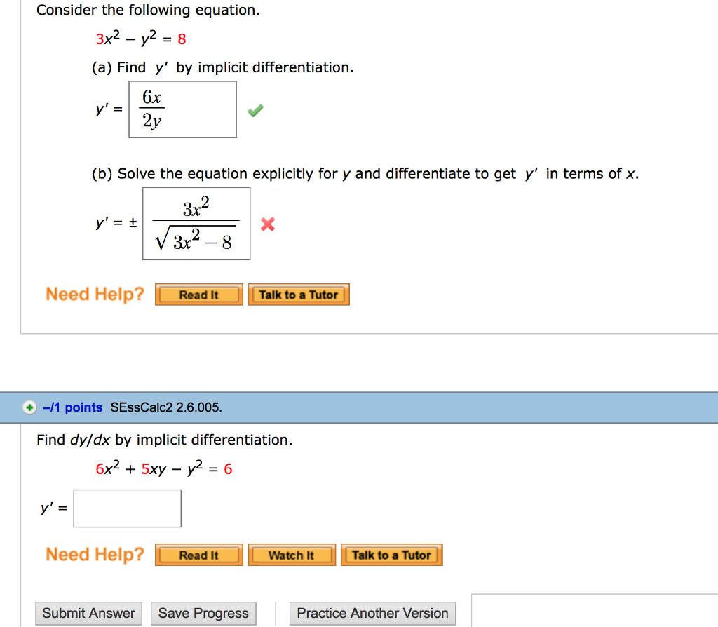 Solved Consider the following equation 3x (a) Find y' by | Chegg.com