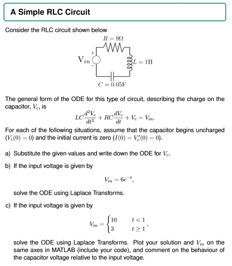 A Simple RLC Circuit Consider the RLC circuit shown | Chegg.com