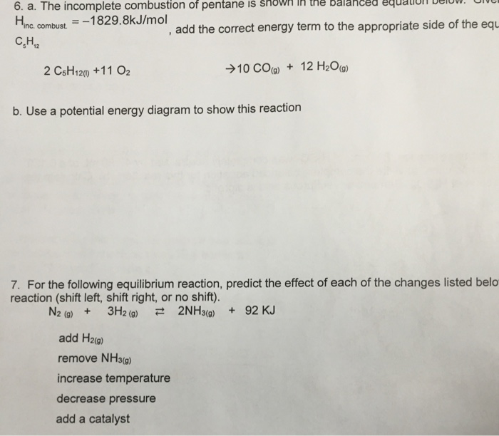 Solved The incomplete combustion of pentane is shown in the | Chegg.com