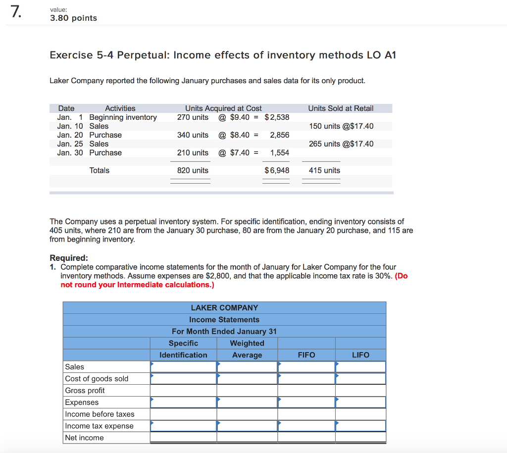 value: 3.80 points Exercise 5-4 Perpetual: Income | Chegg.com