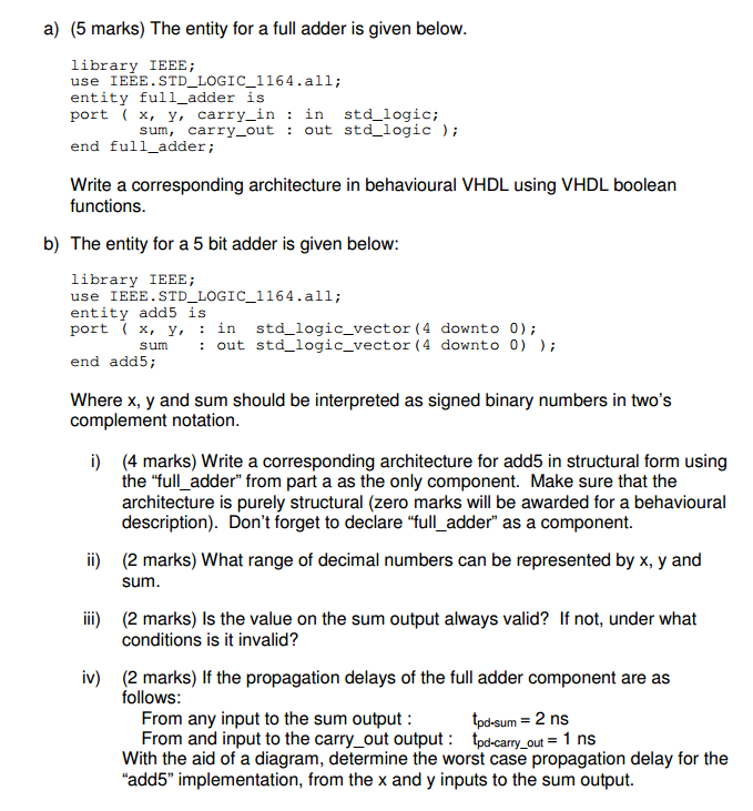 Solved The entity for a full adder is given below. Write a | Chegg.com