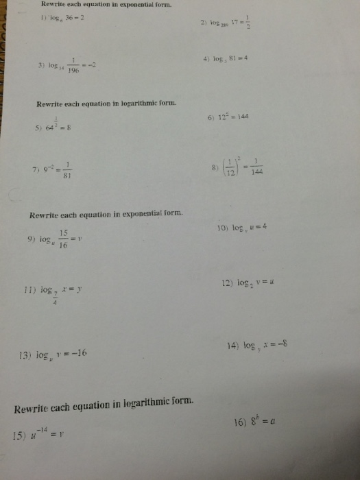 Solved Rewrite each equation in exponential form. I) log, 36 | Chegg.com