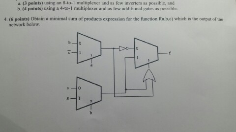 Solved a. (3 points) using an 8-to-1 multiplexer and as few | Chegg.com