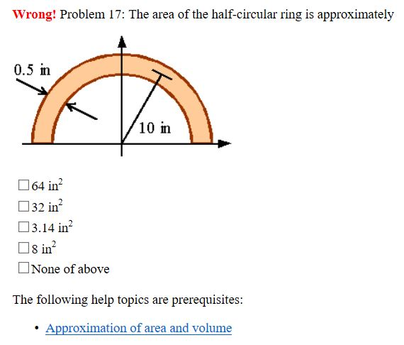 Solved Wrong! Problem 17: The area of the half-circular ring | Chegg.com